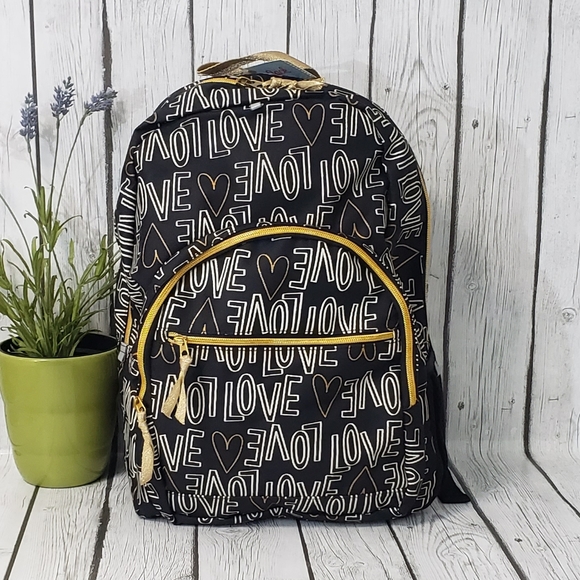Cat & Jack | Bags | Nwt Cat Jack 7 Love Backpack Black Gold Interior ...